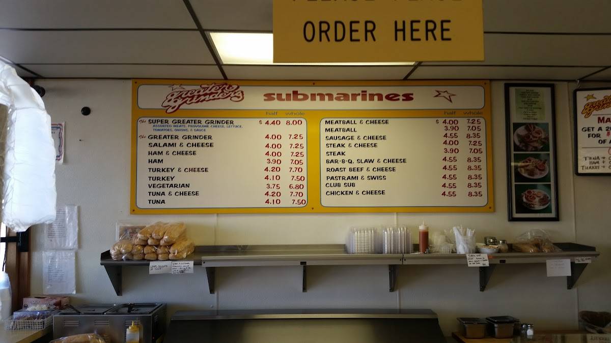 Menu at Greater Grinders Submarines restaurant, Portsmouth, High St