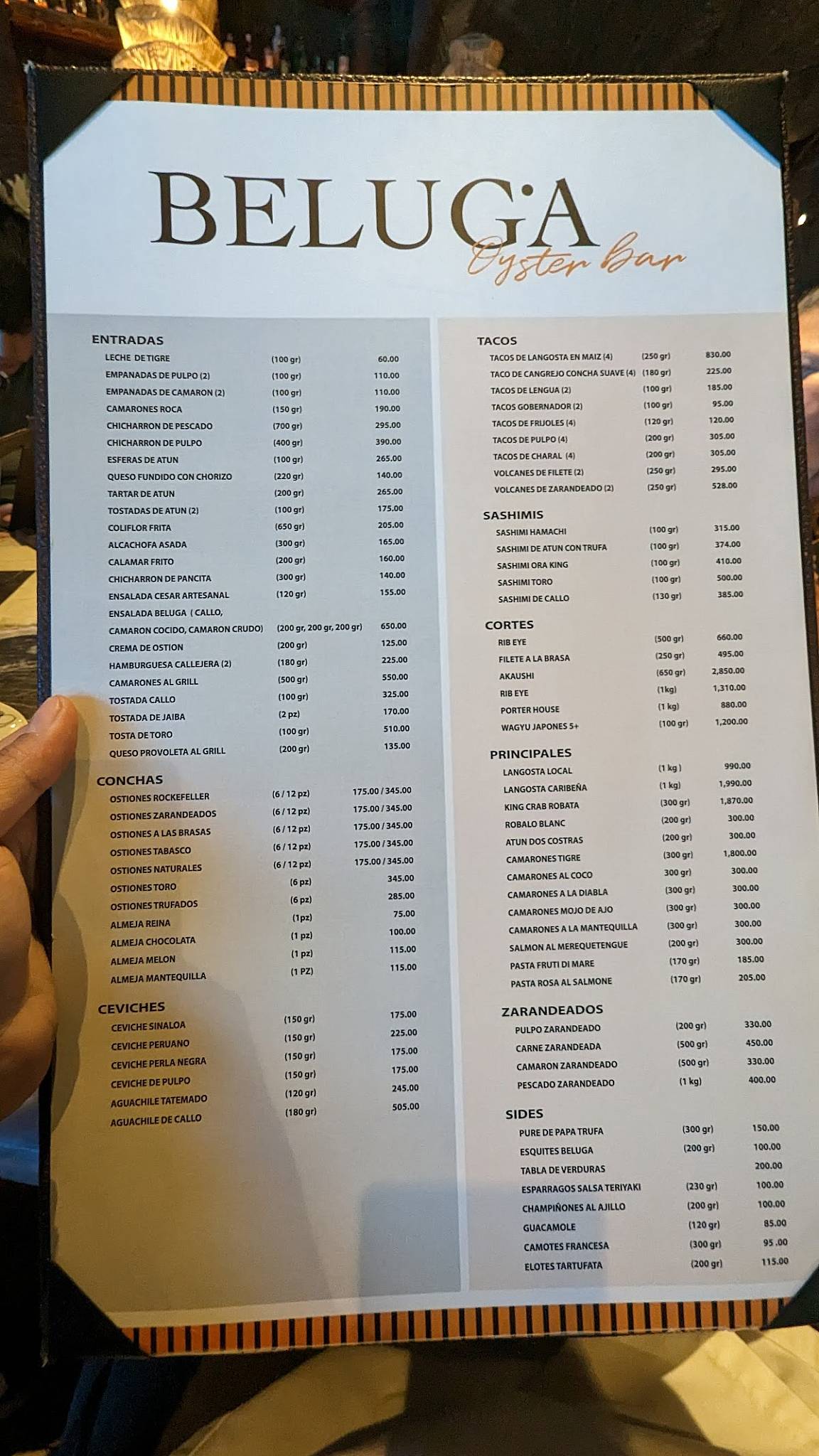 Carta del restaurante Beluga, Guadalajara