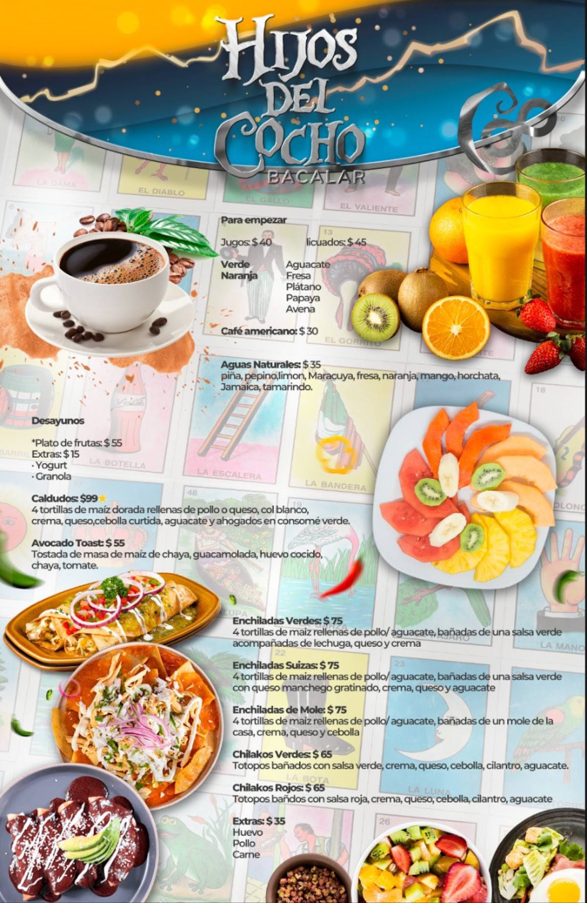 Menu at HIJOS DEL COCHO restaurant, Bacalar, Avenida 1