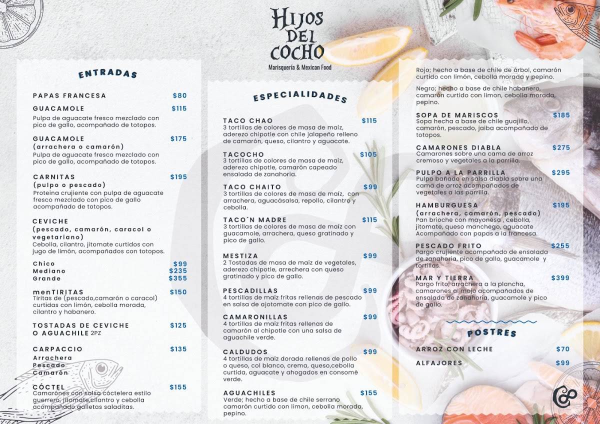 Menu at HIJOS DEL COCHO restaurant, Bacalar, Avenida 1