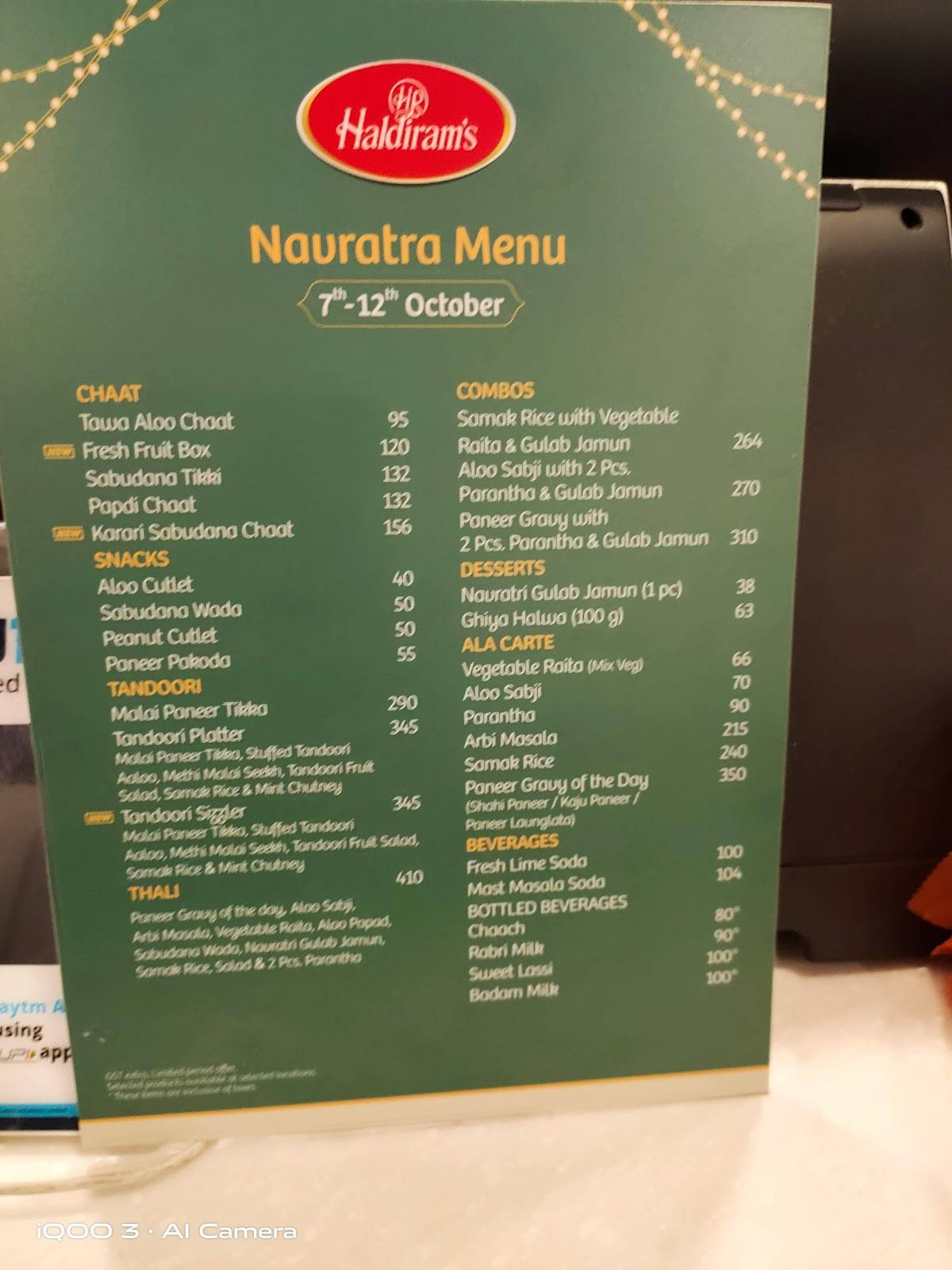 Menu at Haldiram's - Akshardham, New Delhi, Parsvnath Mall