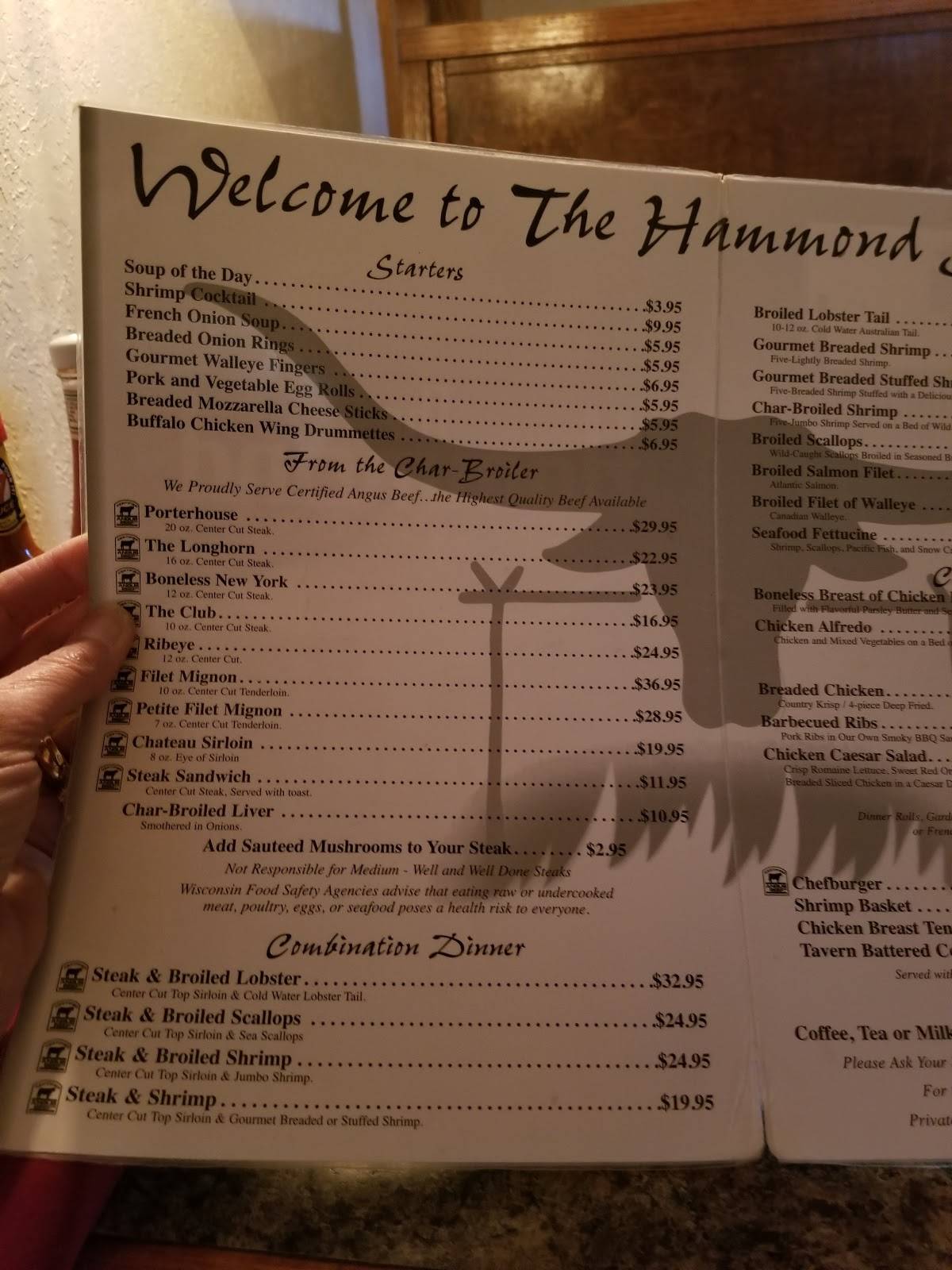 Menu at Hammond Steak House steakhouse, Superior