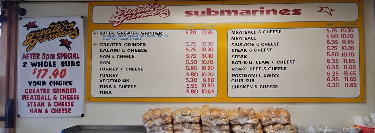 Menu at Greater Grinders Submarines restaurant, Portsmouth, High St