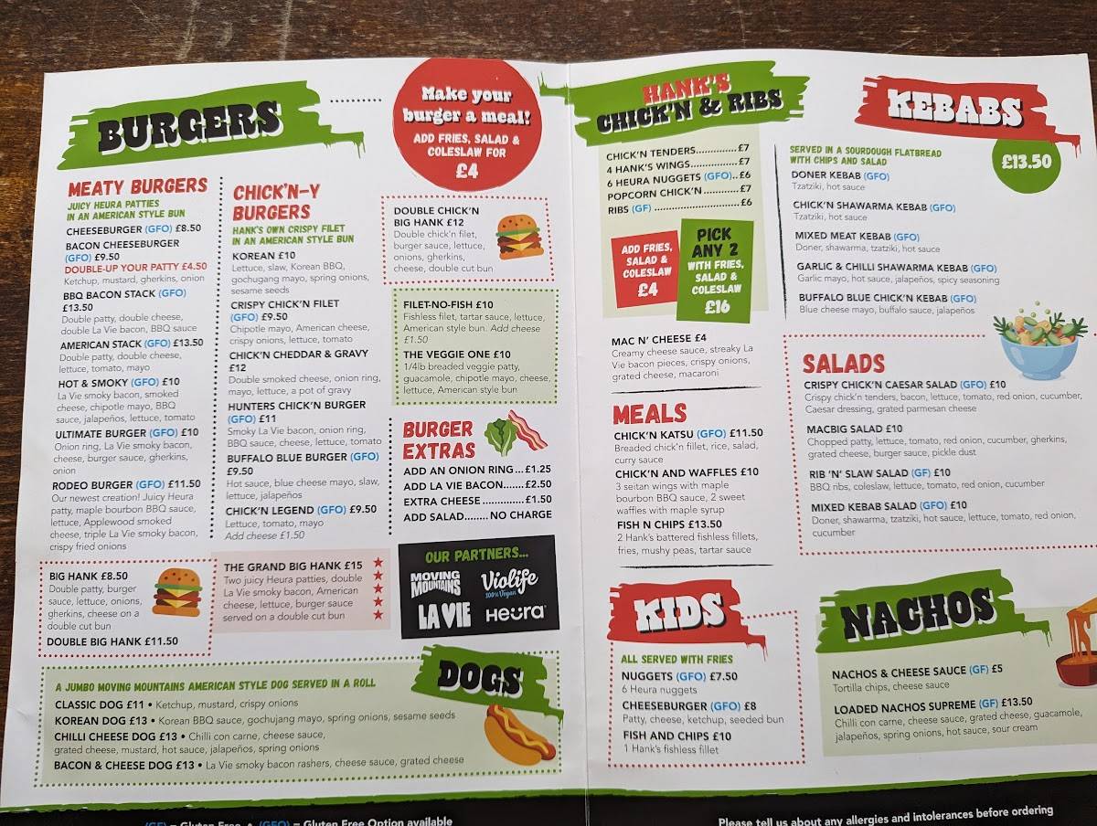 Menu at Hank's Dirty Ipswich restaurant, Ipswich