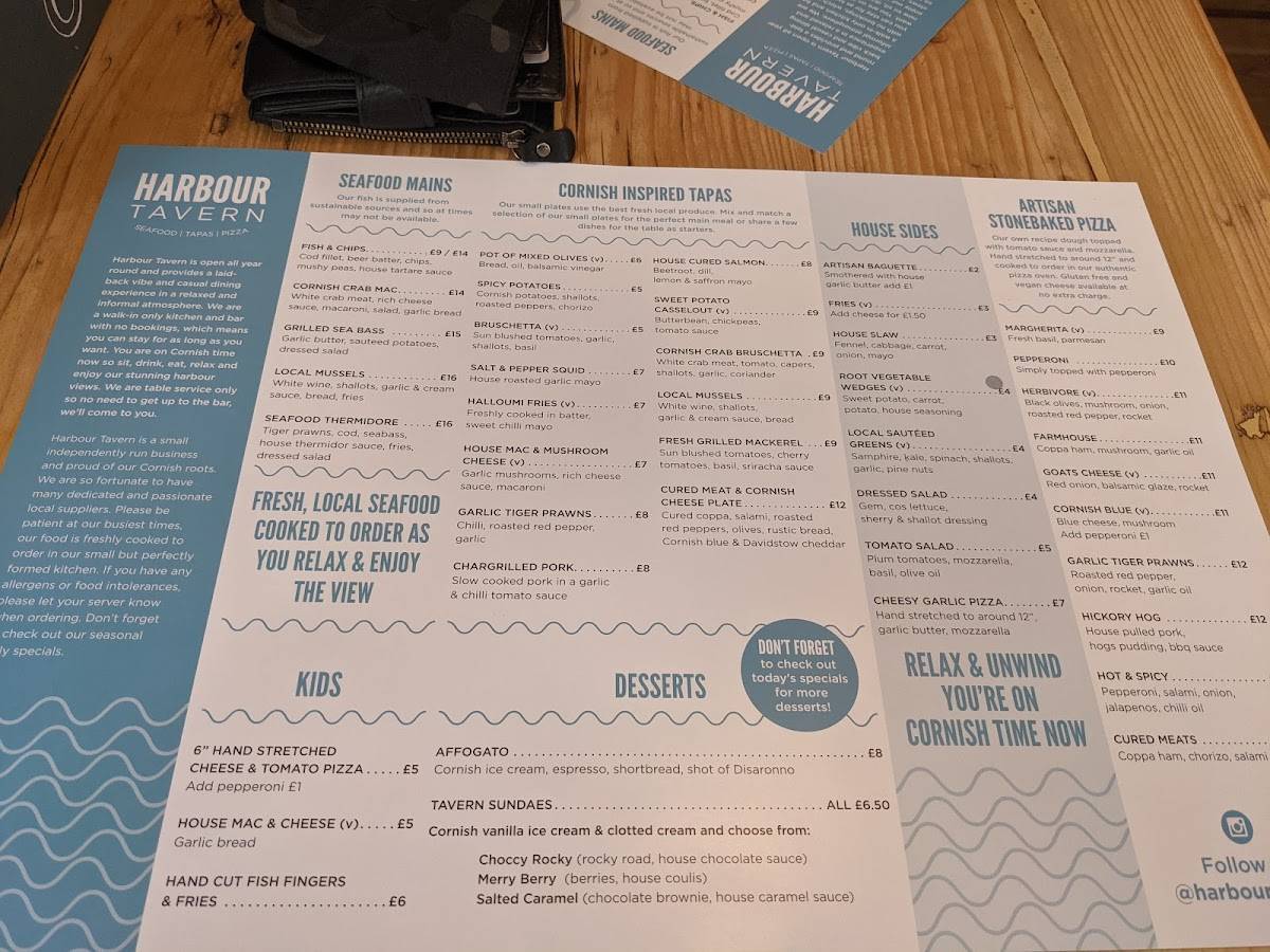 Menu at Harbour Tavern pub & bar, Mevagissey