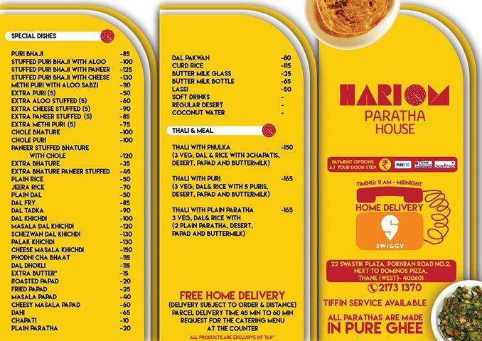 Menu at Hari Om Paratha House & Caterers, Thane, Shop No 22
