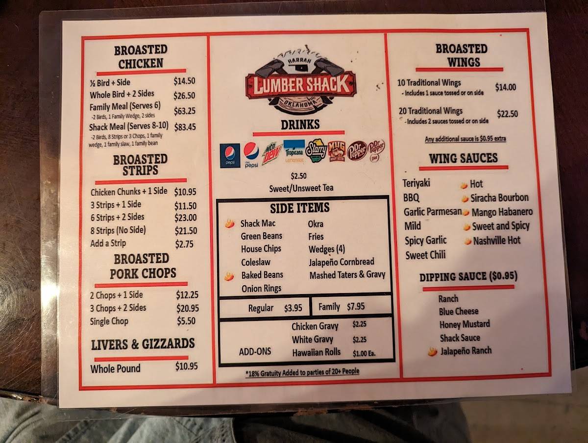 Menu at The Lumber Shack pub & bar, Harrah
