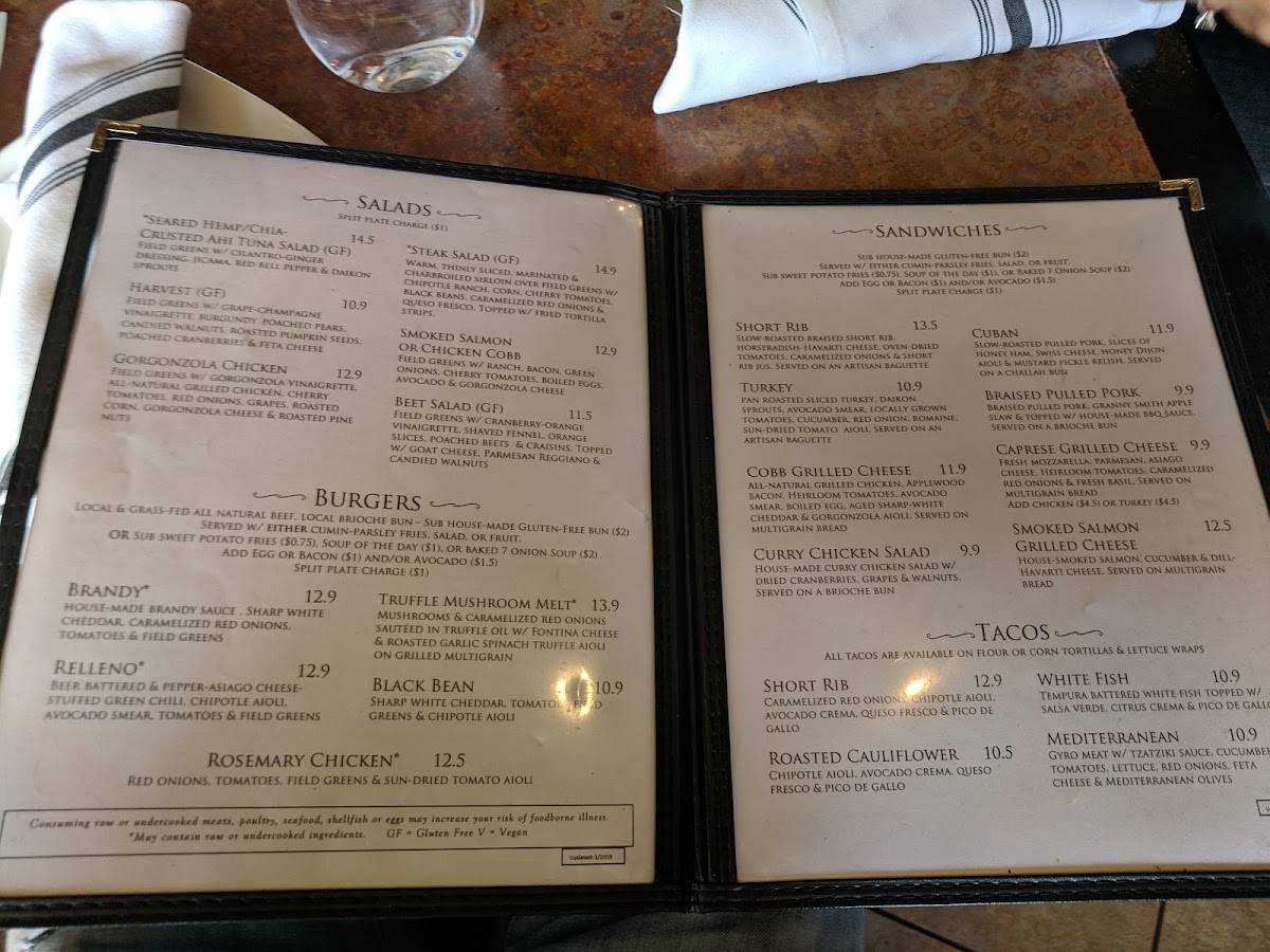Menu at Harvest Restaurant, Tucson, E River Rd #201