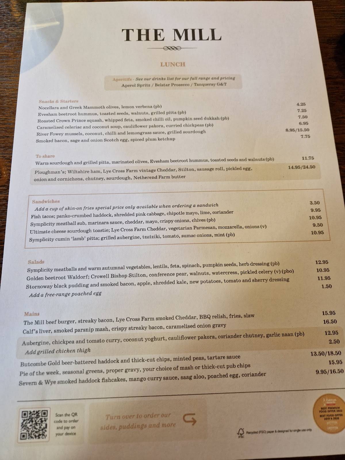 Menu at The Mill, Haslemere pub & bar, Haslemere, Shottermill Rd