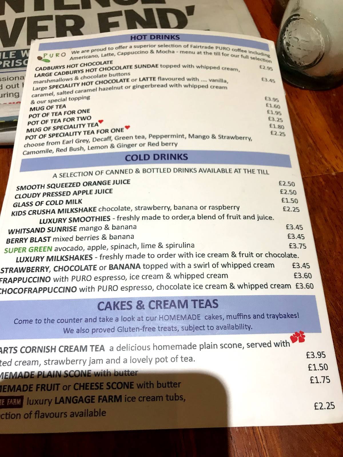 Menu at Hearts Kitchen cafe, Torpoint