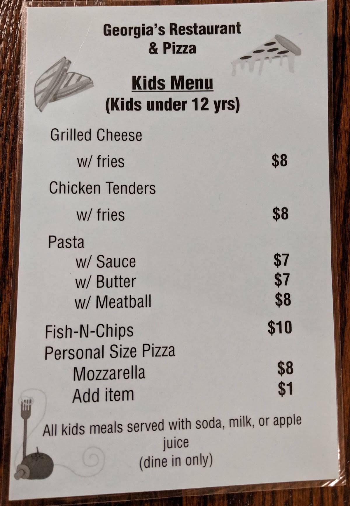 Menu at Georgia's Restaurant & Pizza, LLC, Hebron