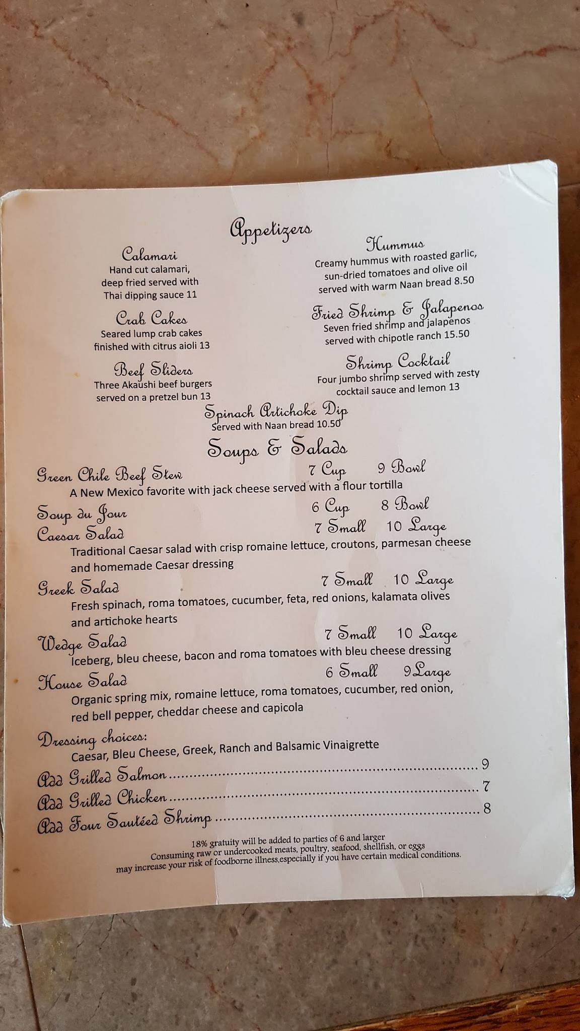 Menu at High Finance Restaurant, Albuquerque, 40 Tramway Rd NE