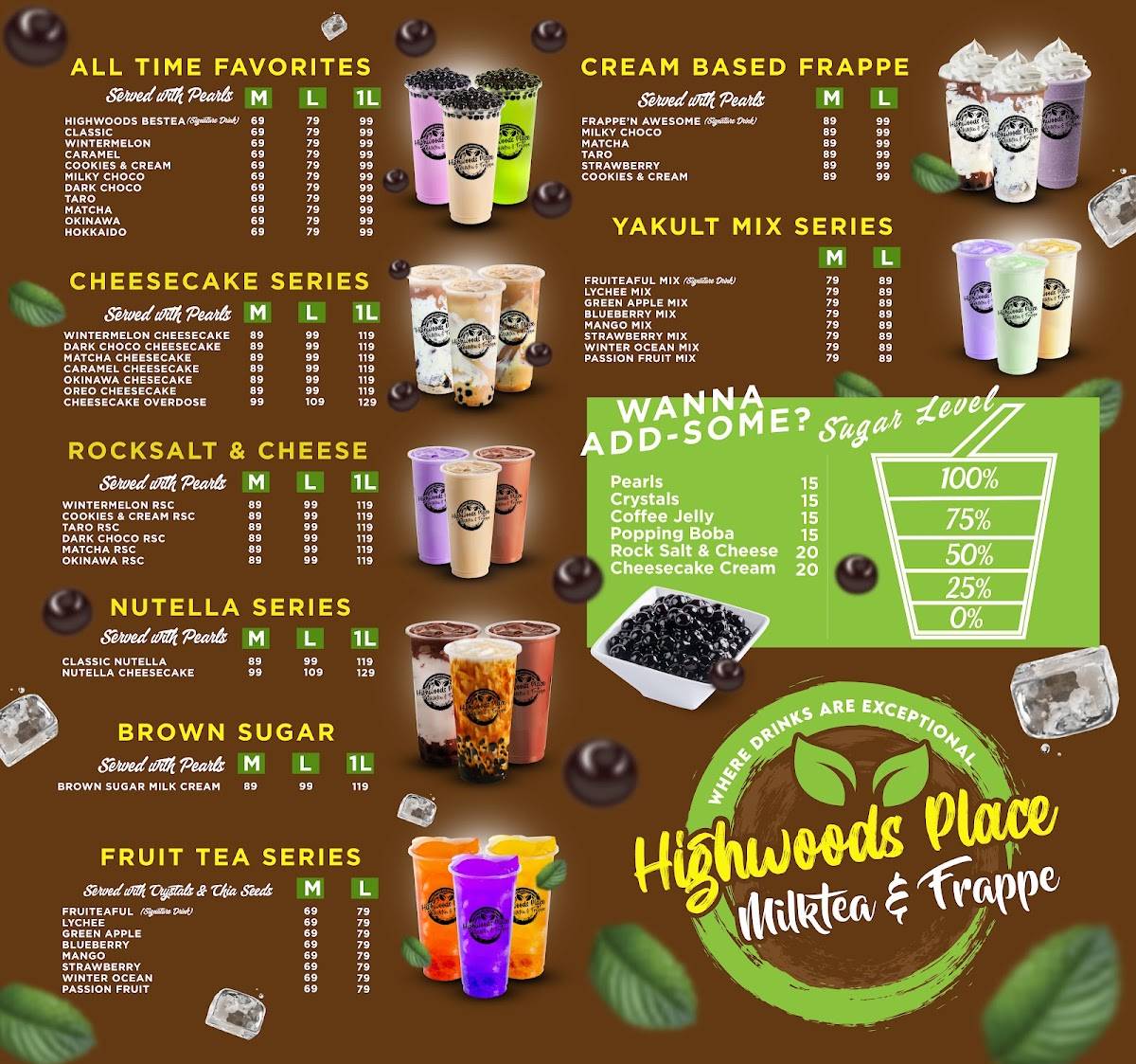 Menu at Highwoodsplace Milktea and Frappe, Mataas Na Kahoy