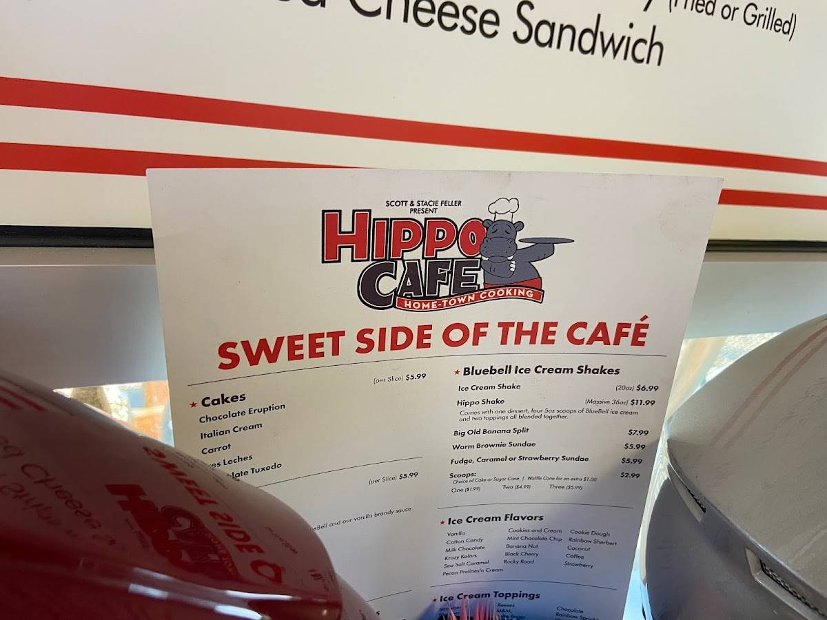 Menu at Hippo Café restaurant, Hutto