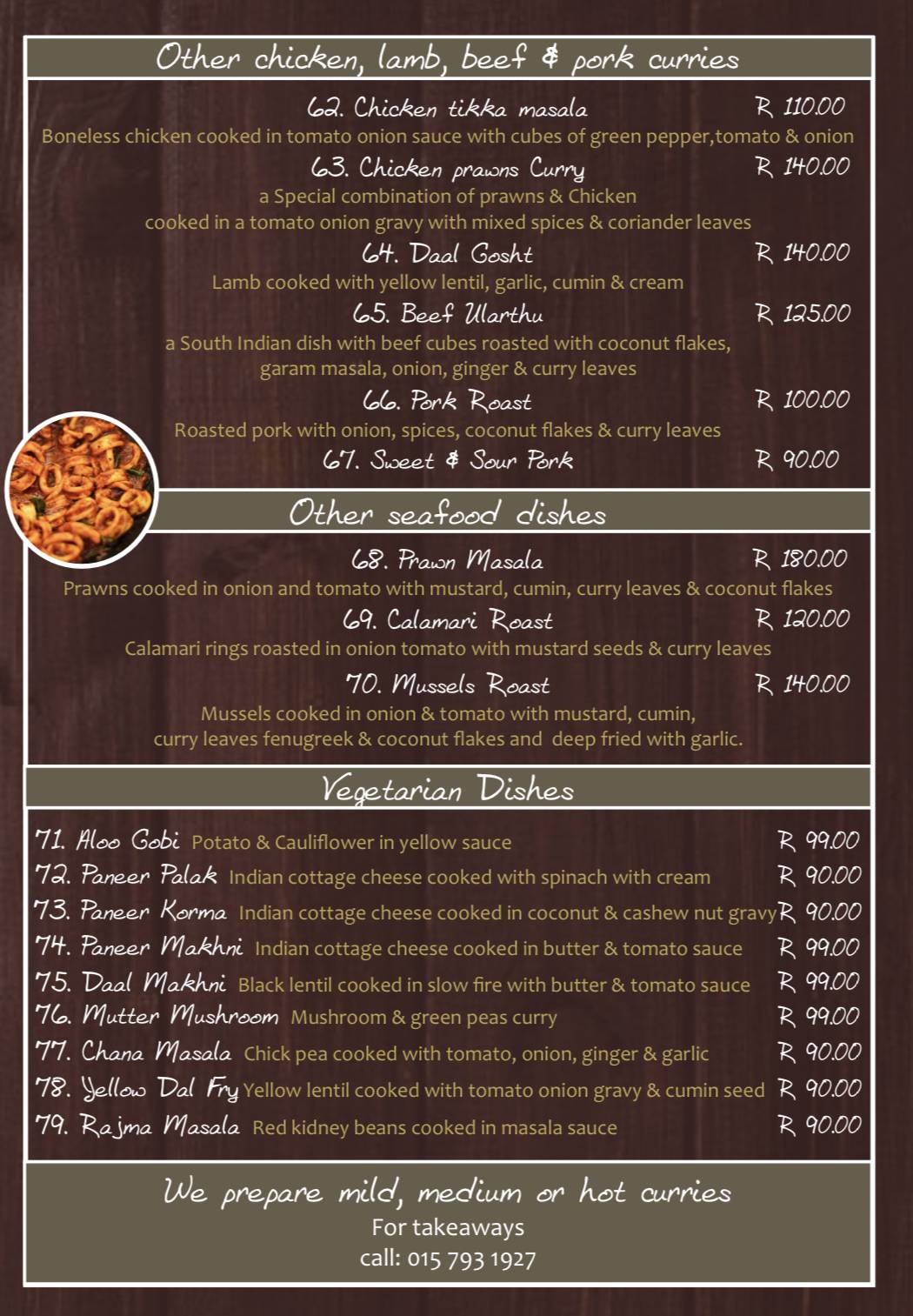 Menu at Kalimambo Pub, Indian Restaurant, and Grill, Hoedspruit