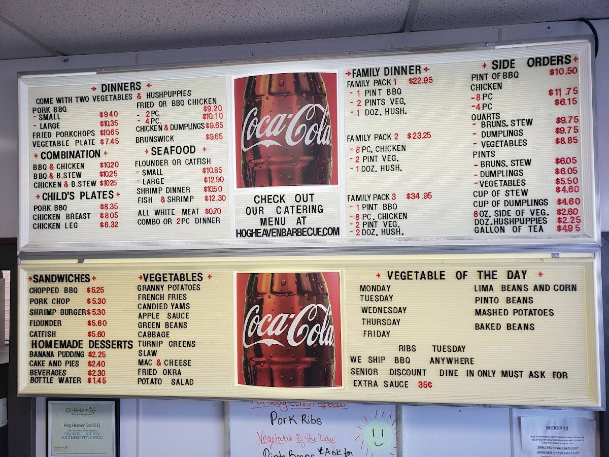 Menu at Hog Heaven Bar-B-Q, Durham