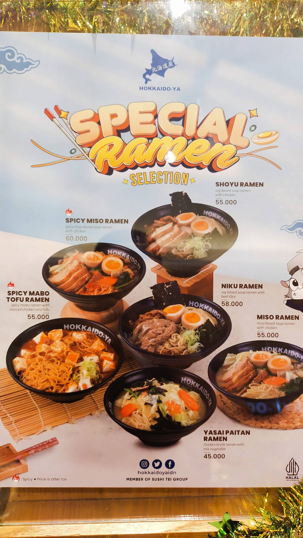 Menu at Hokkaido-Ya Mall of Indonesia restaurant, North Jakarta