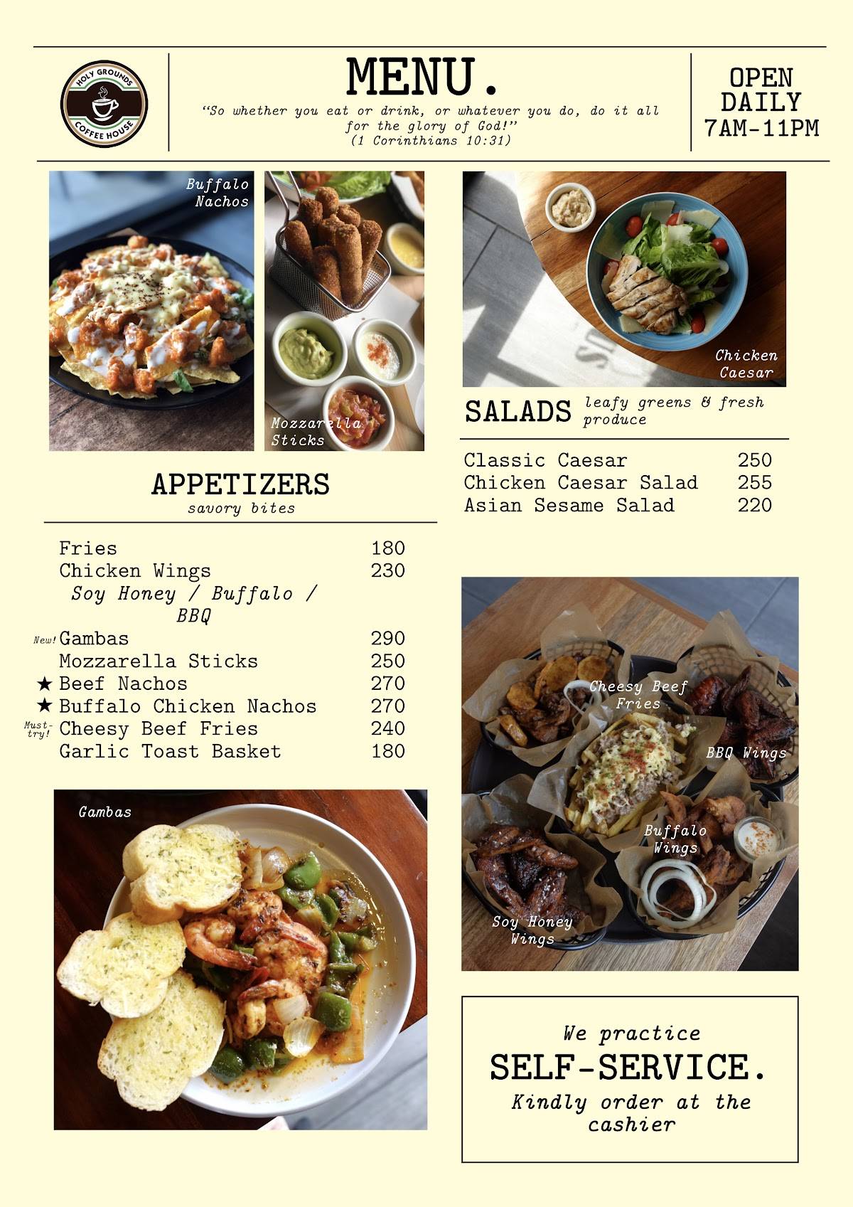 Menu at Holy Grounds Coffee House, Subic Bay Freeport Zone, Sampson Rd