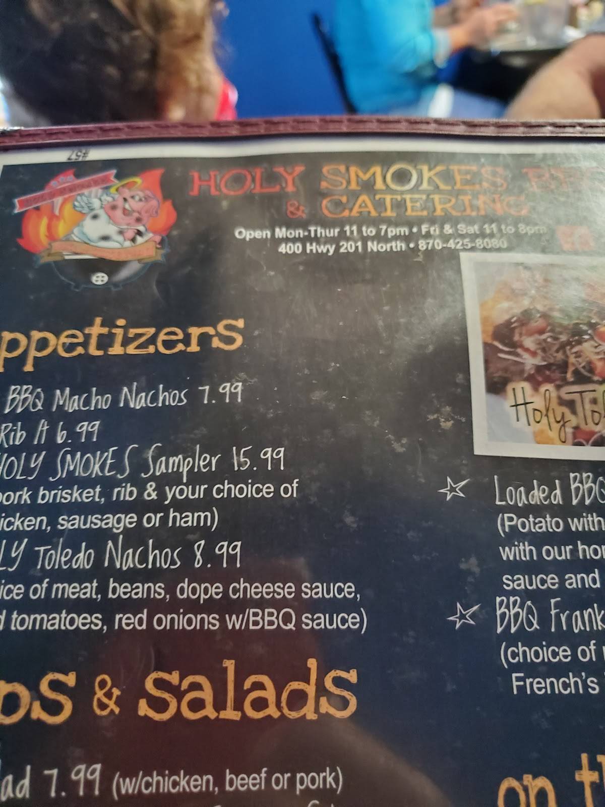Menu at Holy Smokes BBQ, Mountain Home, 400 AR-201
