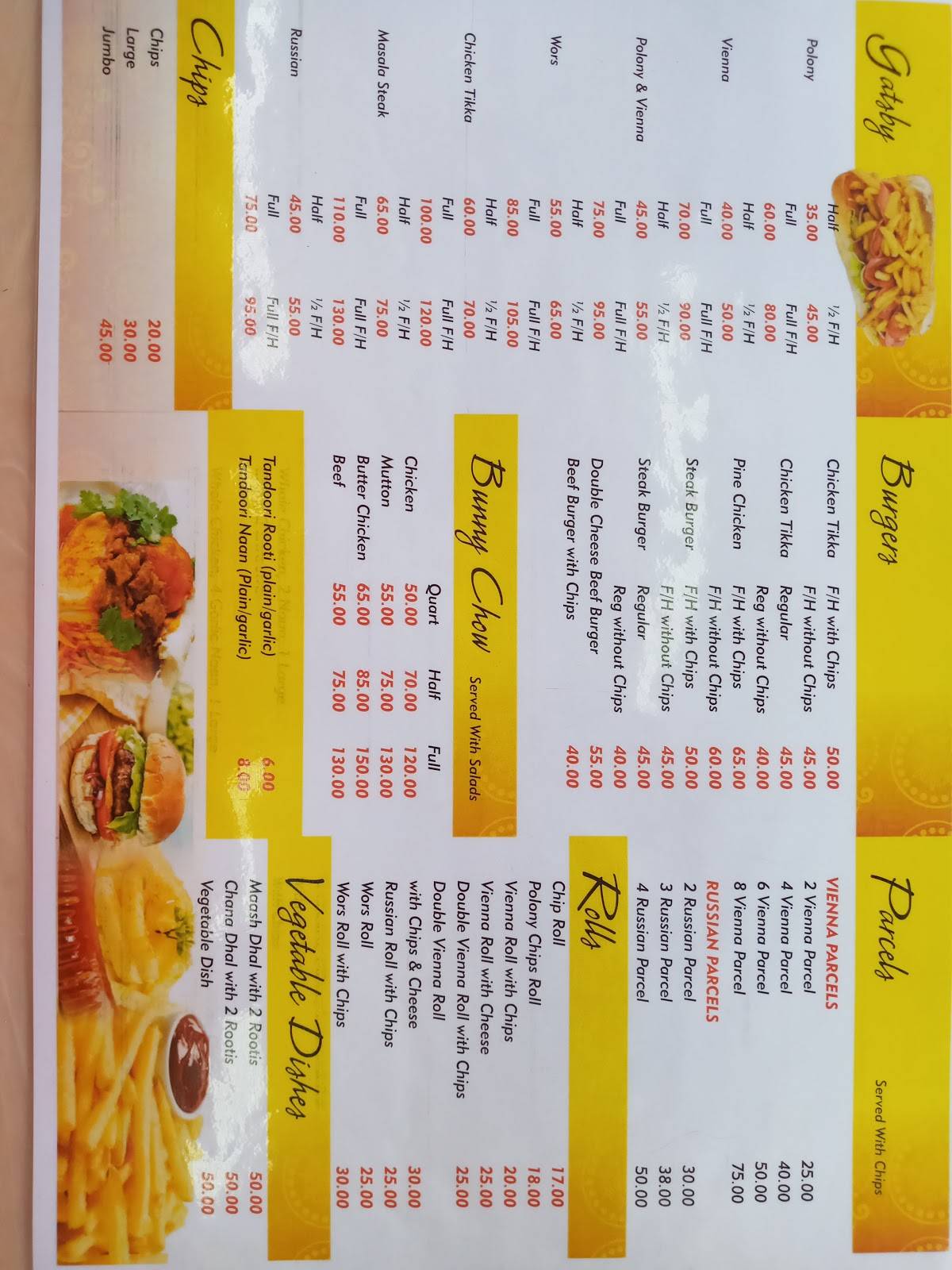 Menu at Hot Stuff restaurant, Cape Town, Carlton Rd