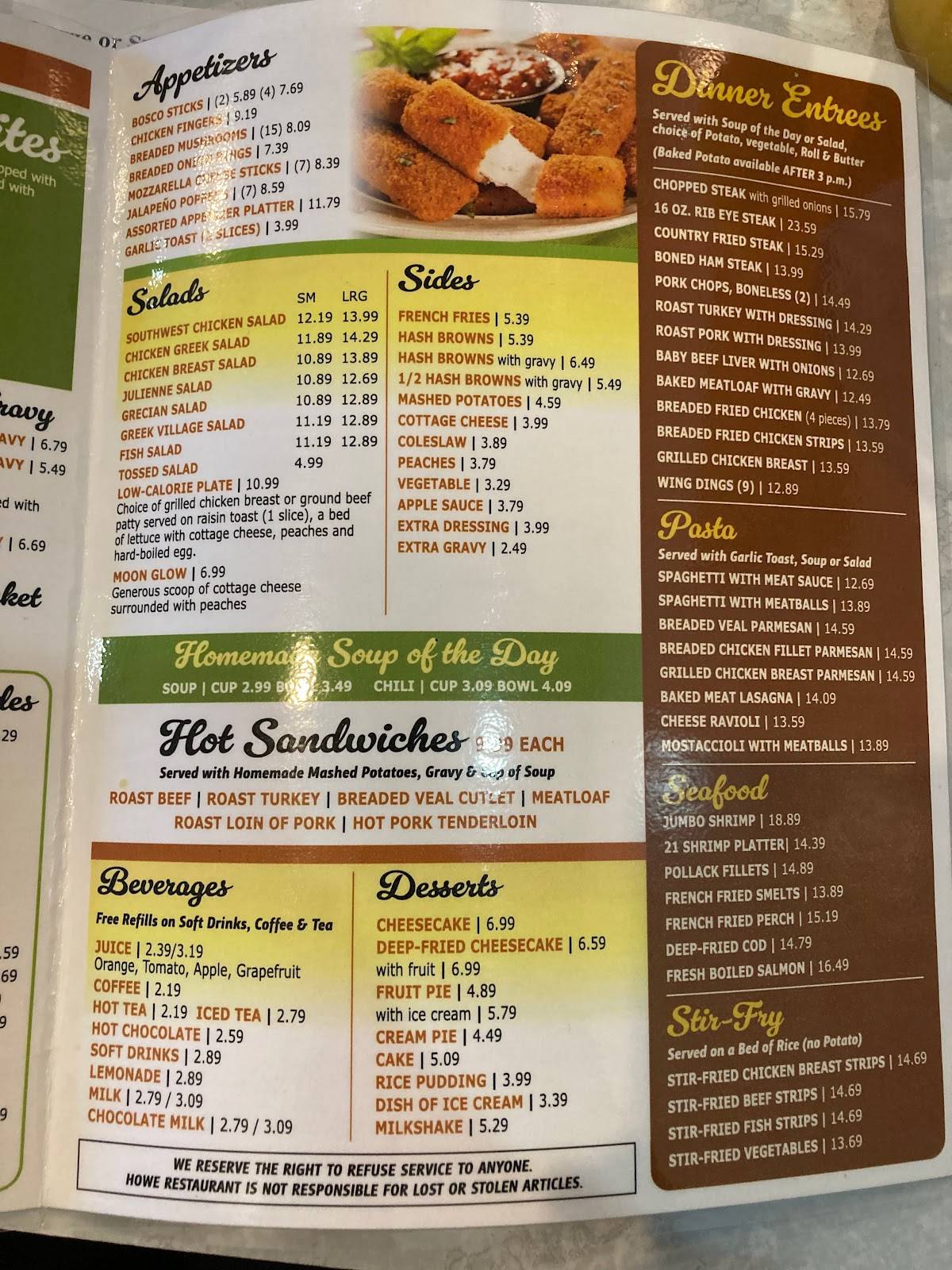 Menu at Howe restaurant, Howe, IN-9