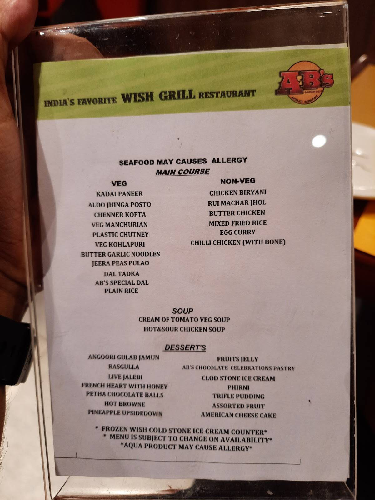 Menu at AB's - Absolute Barbecues Avani Mall, Kolkata, Howrah