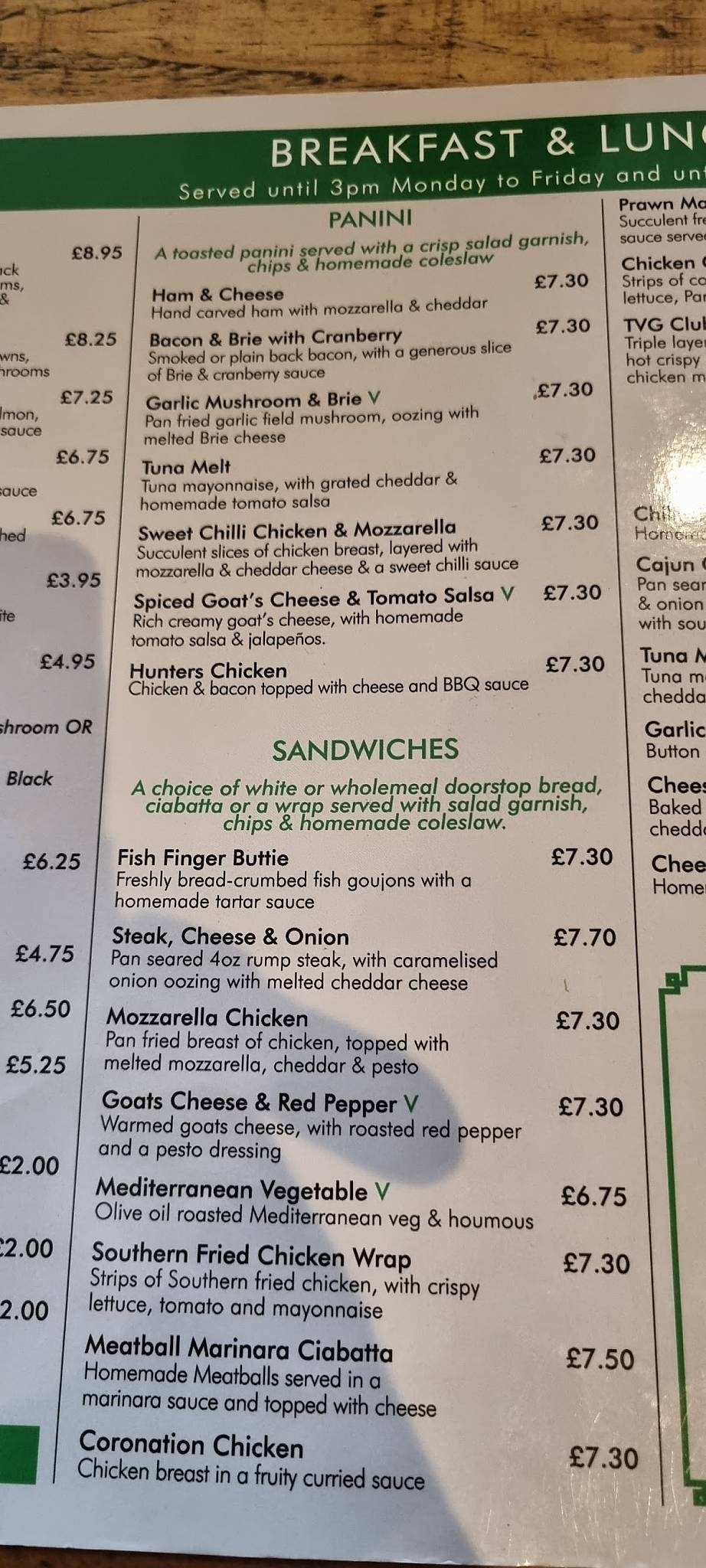 Menu at The Village Green Cafe Bar, Hull