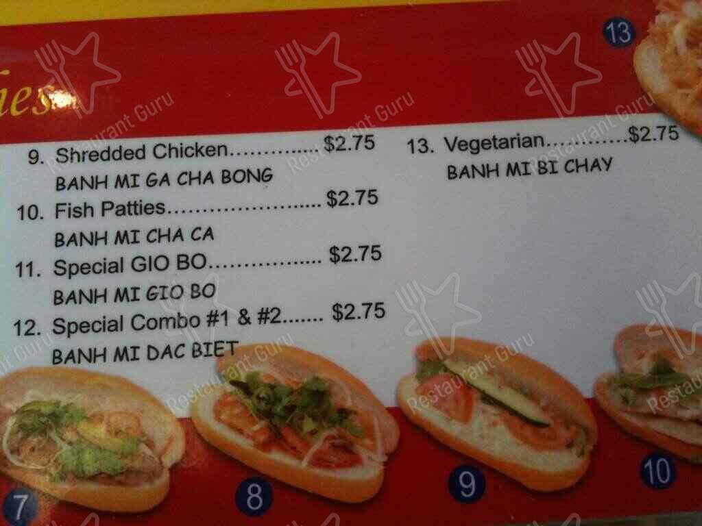 Menu at Huong Lan Sandwiches restaurant, Sacramento