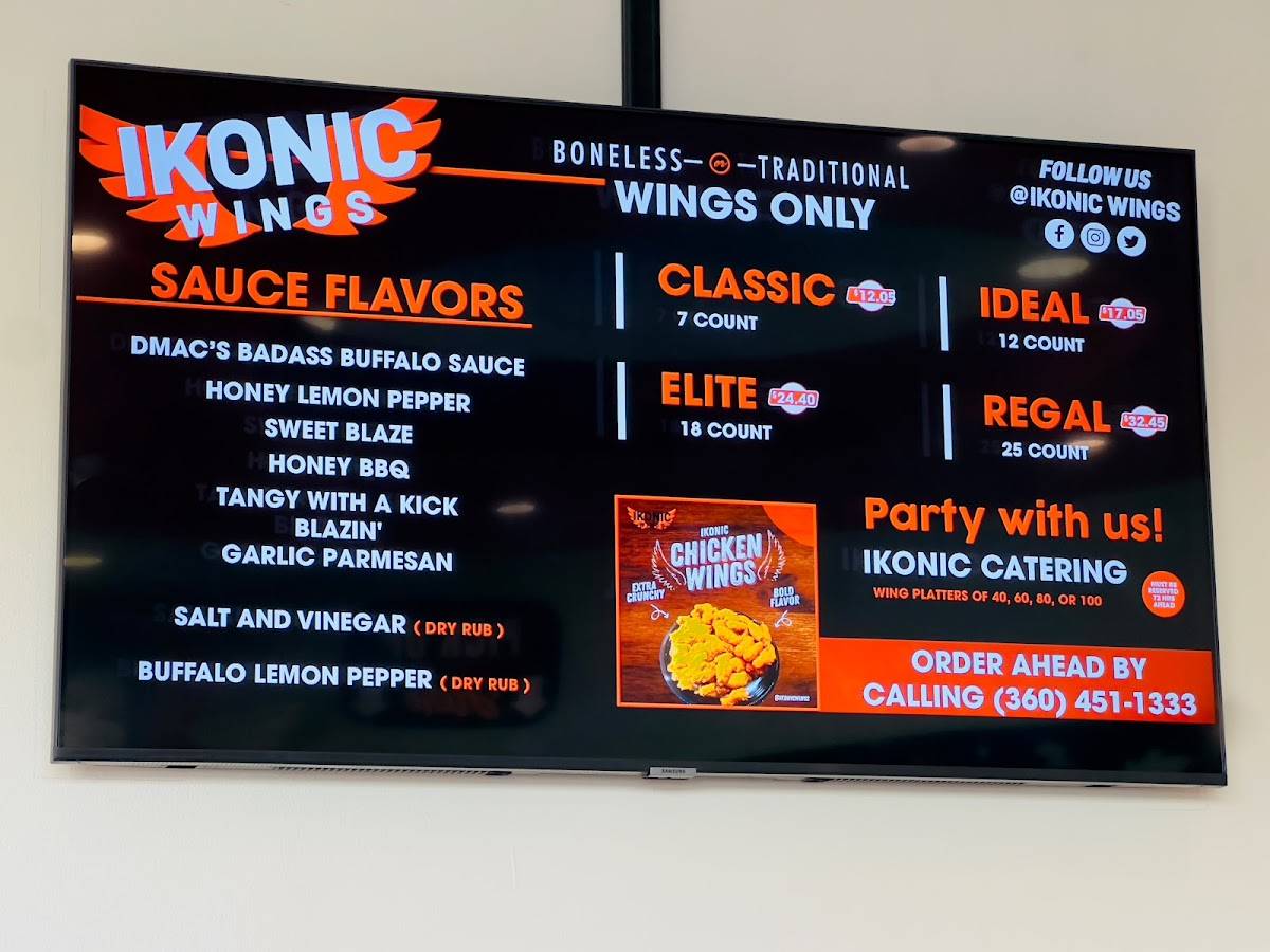 Menu at Ikonic Wings restaurant, Lacey