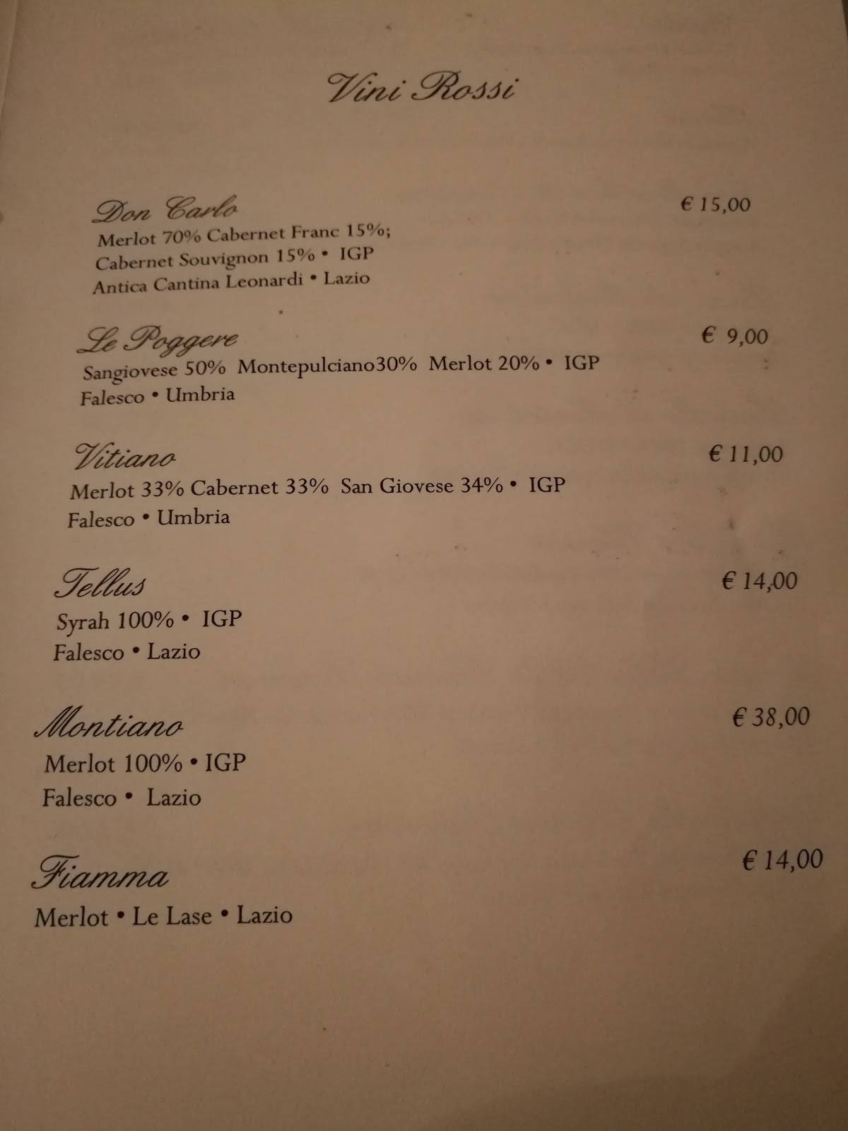 Menu da Il Caminetto Montefiascone ristorante, Montefiascone