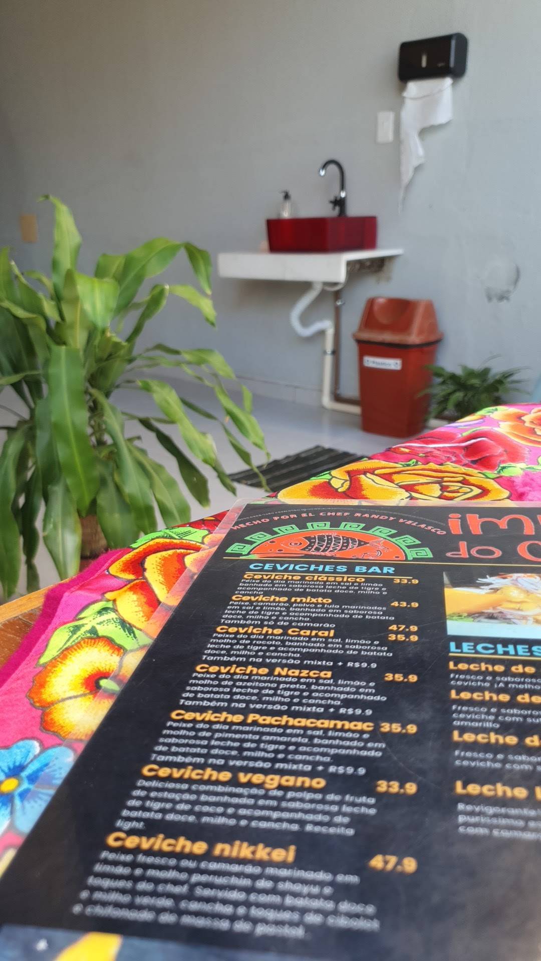 Menu at Império do Ceviche restaurant, Marechal Deodoro