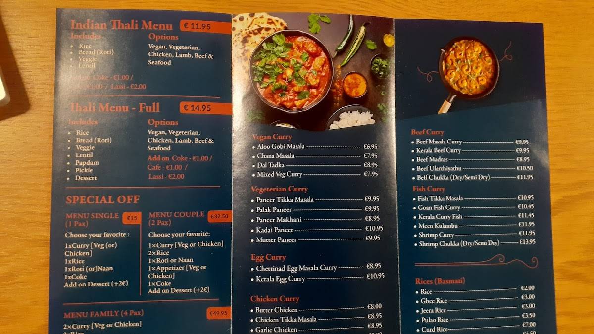 Menu em Indian Thali restaurante, Lisboa