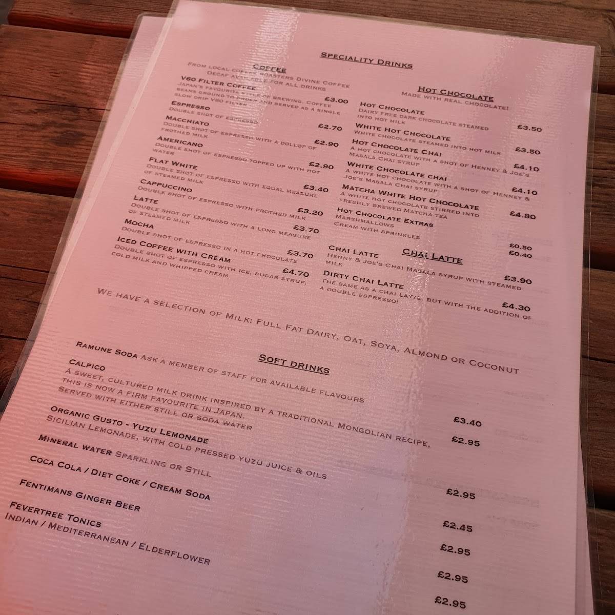 Menu at Ippuku Tea House cafe, York