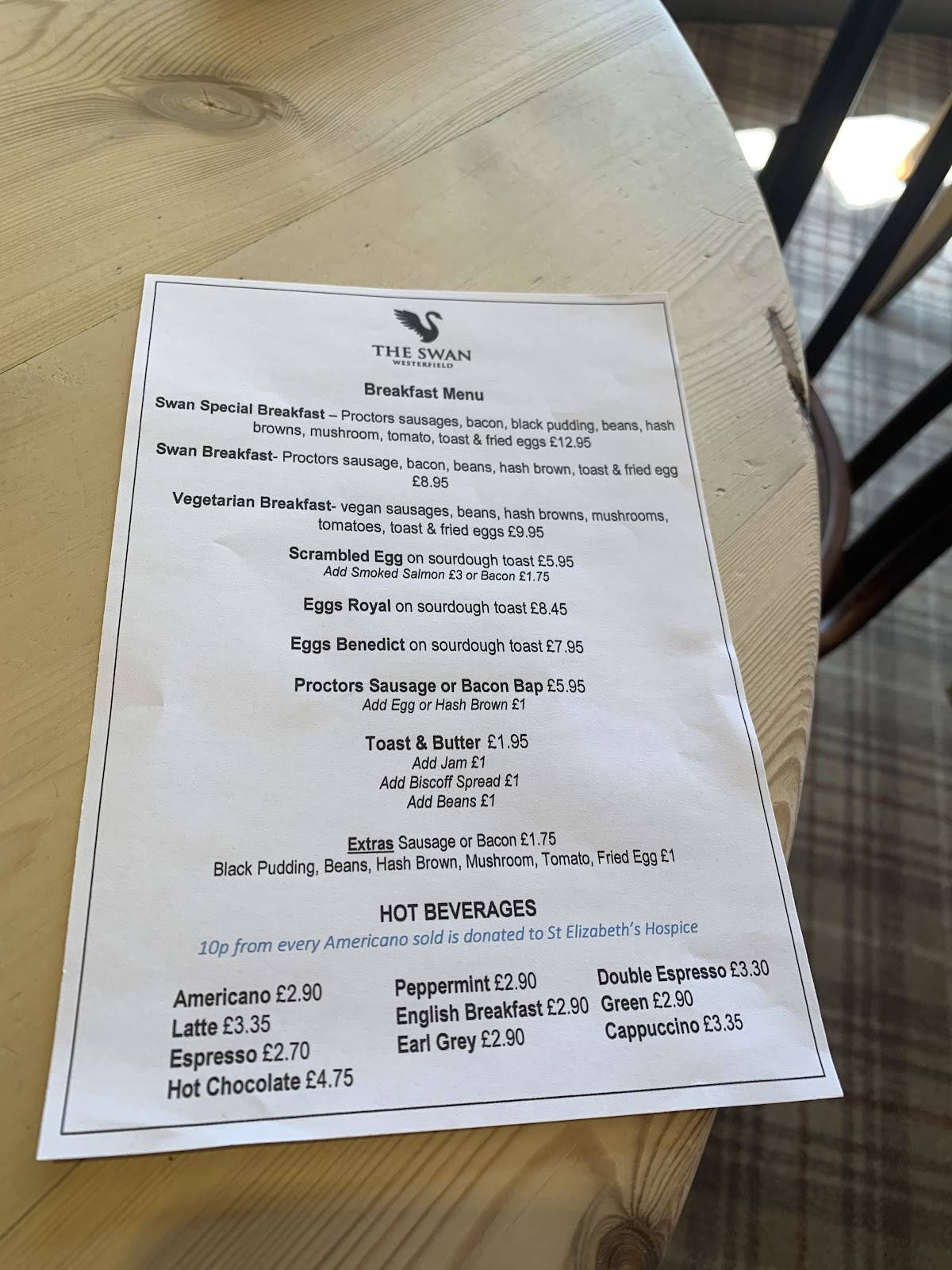Menu at The Swan pub & bar, Ipswich, Westerfield Rd