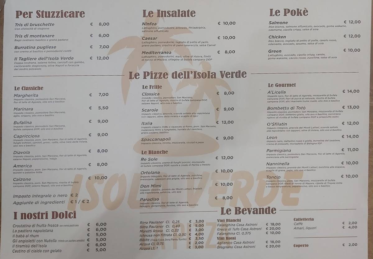Menu da Isola verde la pizza ristorante, Milano