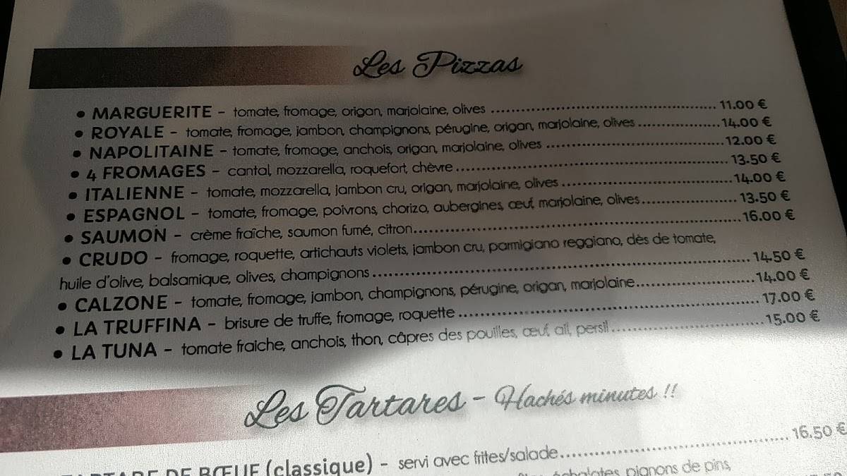 Menu au Italian Caffé café, Cannes