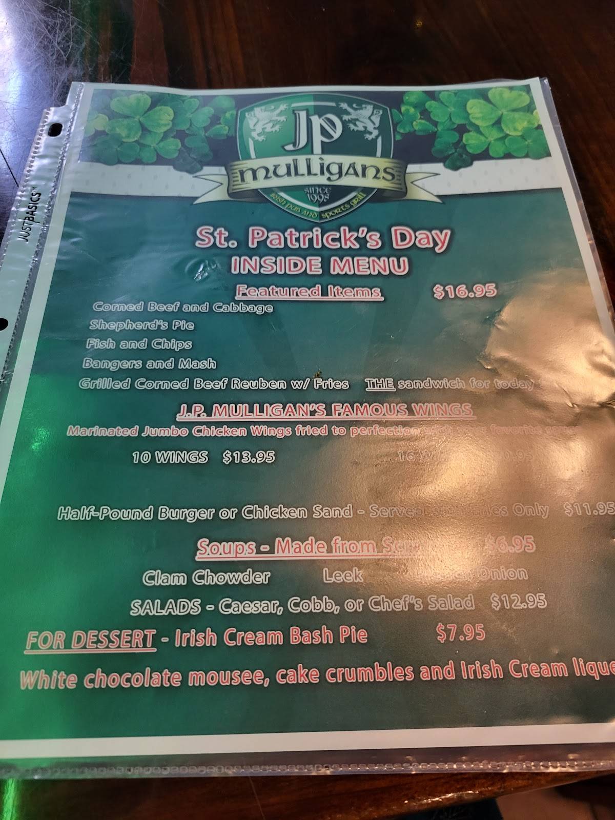 Menu at JP Mulligans pub & bar, Pembroke Pines