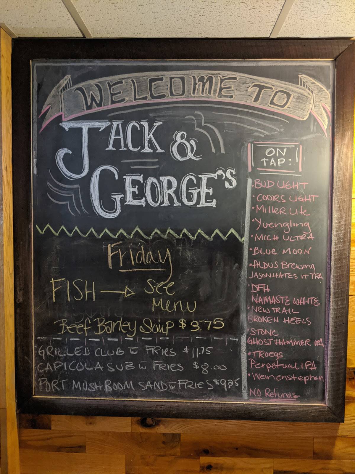 Menu at Jack & Georges pub & bar, Altoona