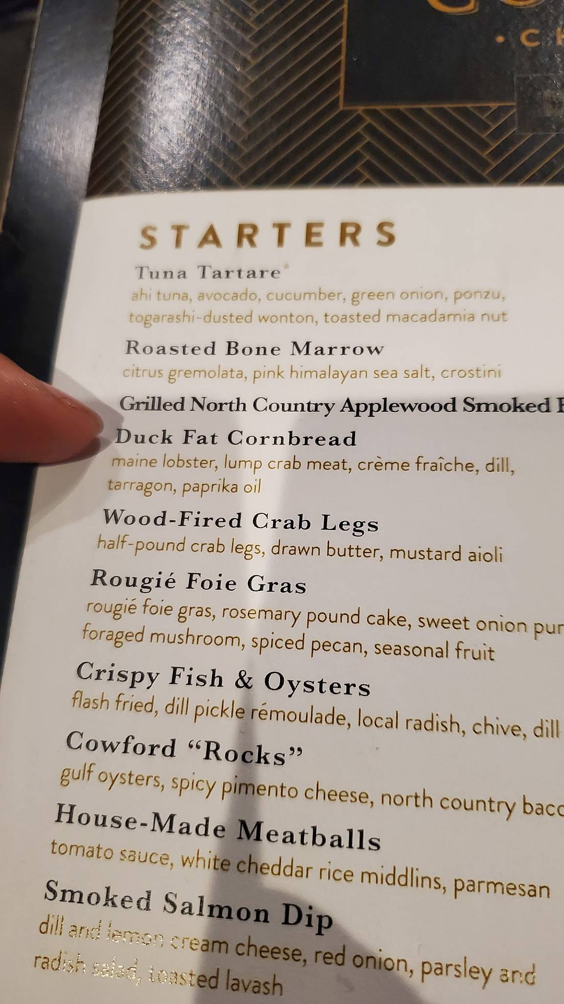 Menu at Cowford Chophouse pub & bar, Jacksonville