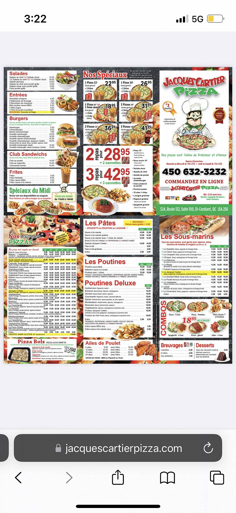 Menu au Jacques Cartier Pizza - St-Constant pizzeria, Saint-Constant