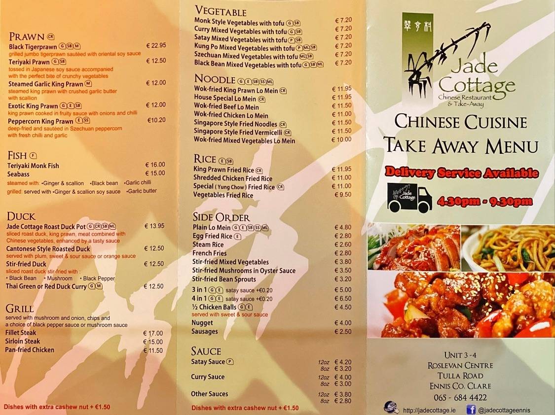 Menu at Jade Cottage Chinese Restaurant, Ennis, Unit 3 & 4