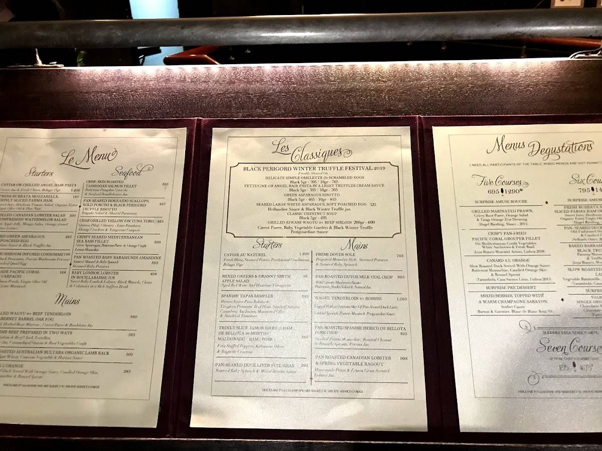 Menu at AMUZ Gourmet Restaurant, Jakarta