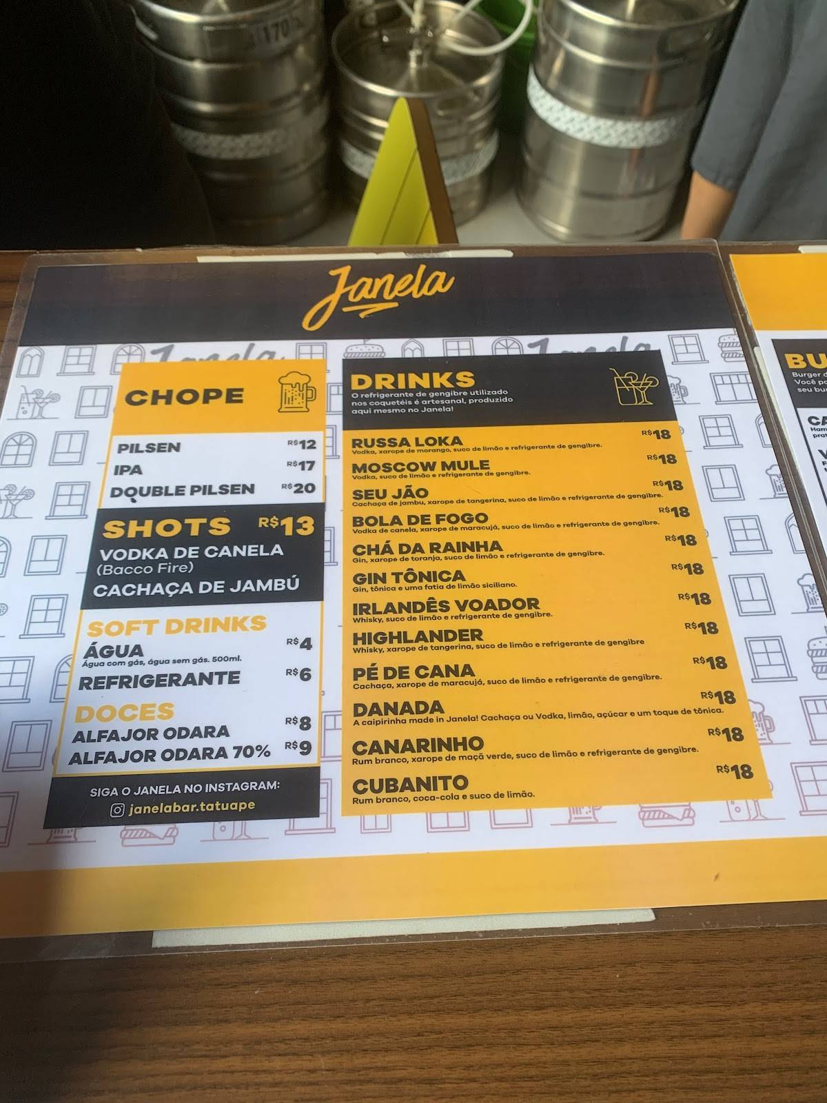 Menu em Janela Bar Tatuapé, São Paulo