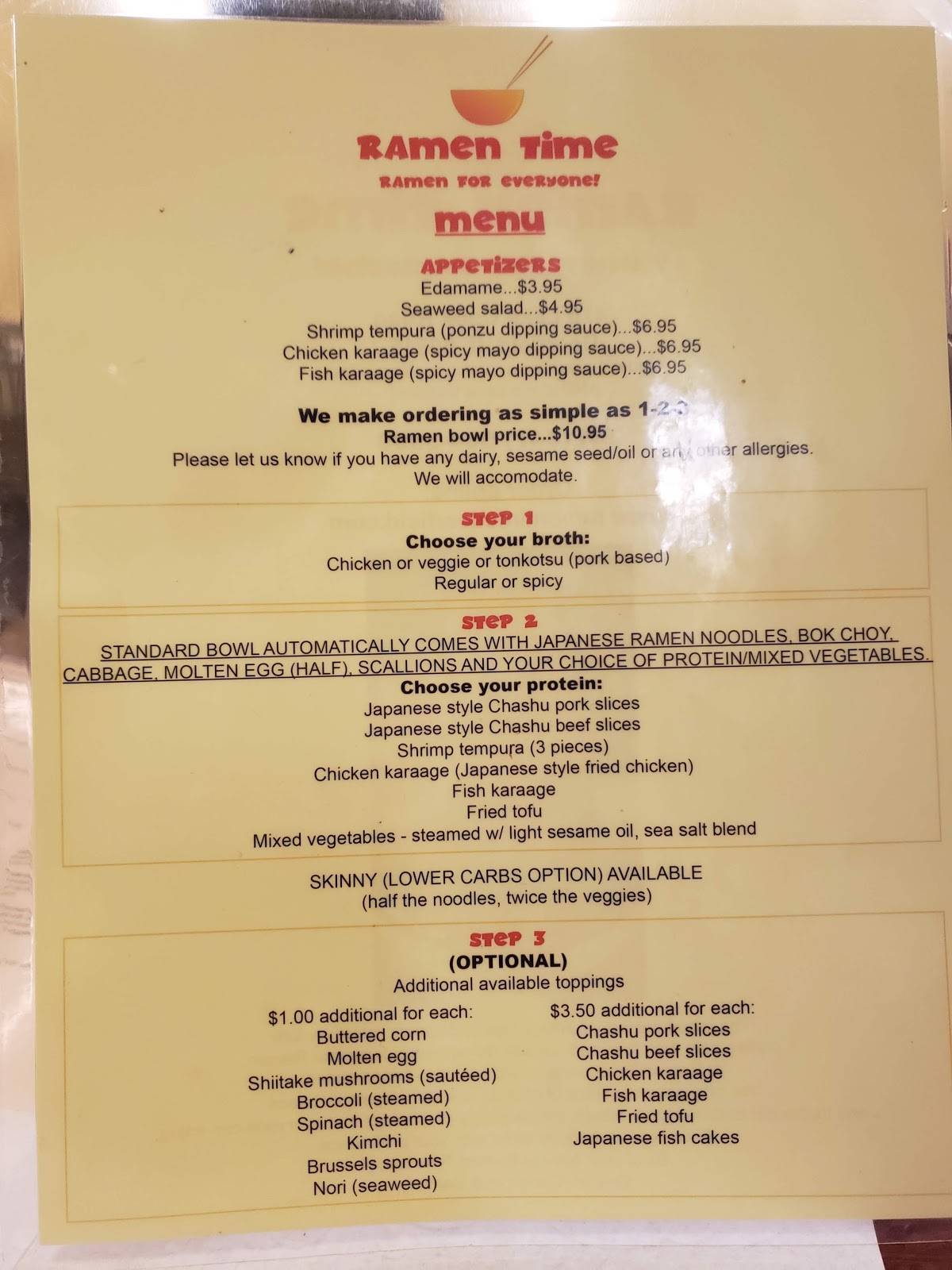 Menu at Jimmy Thai/Ramen Time restaurant, Deerfield