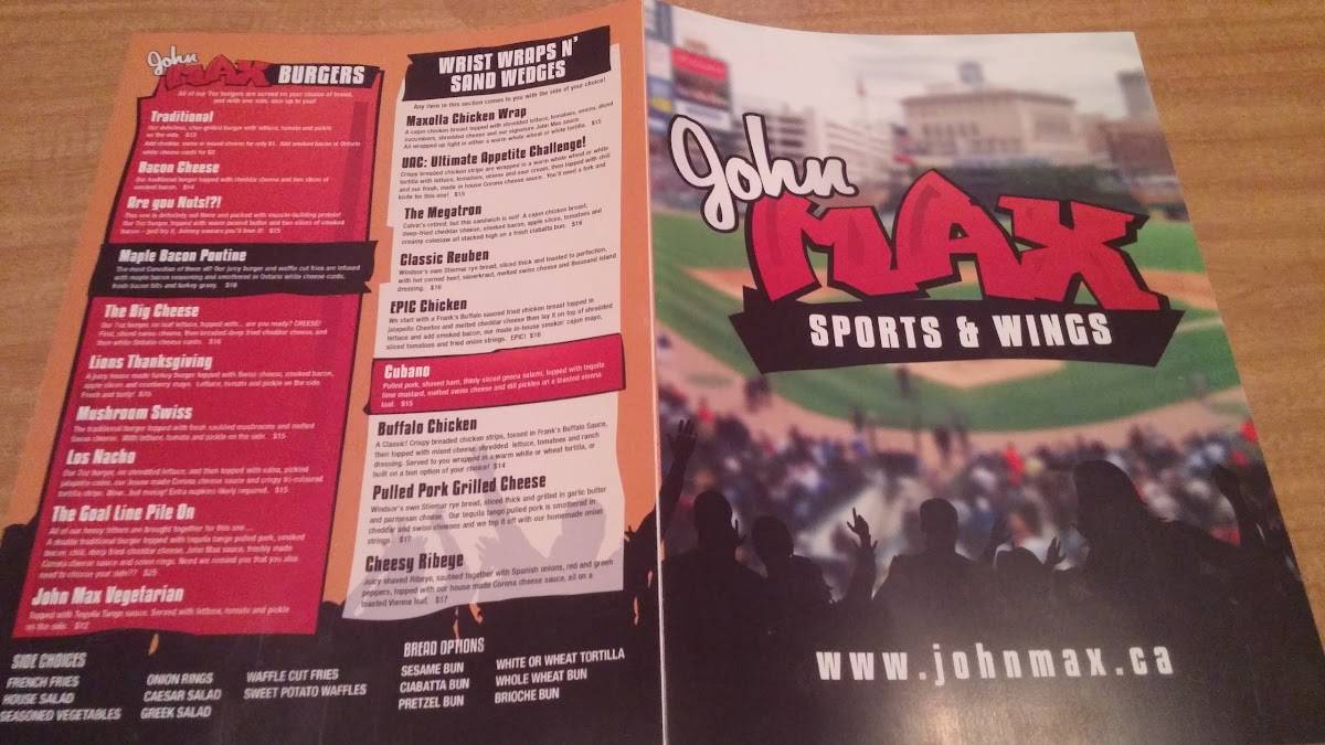 Menu at John Max Sports & Wings Dougall Ave. pub & bar, Windsor ...