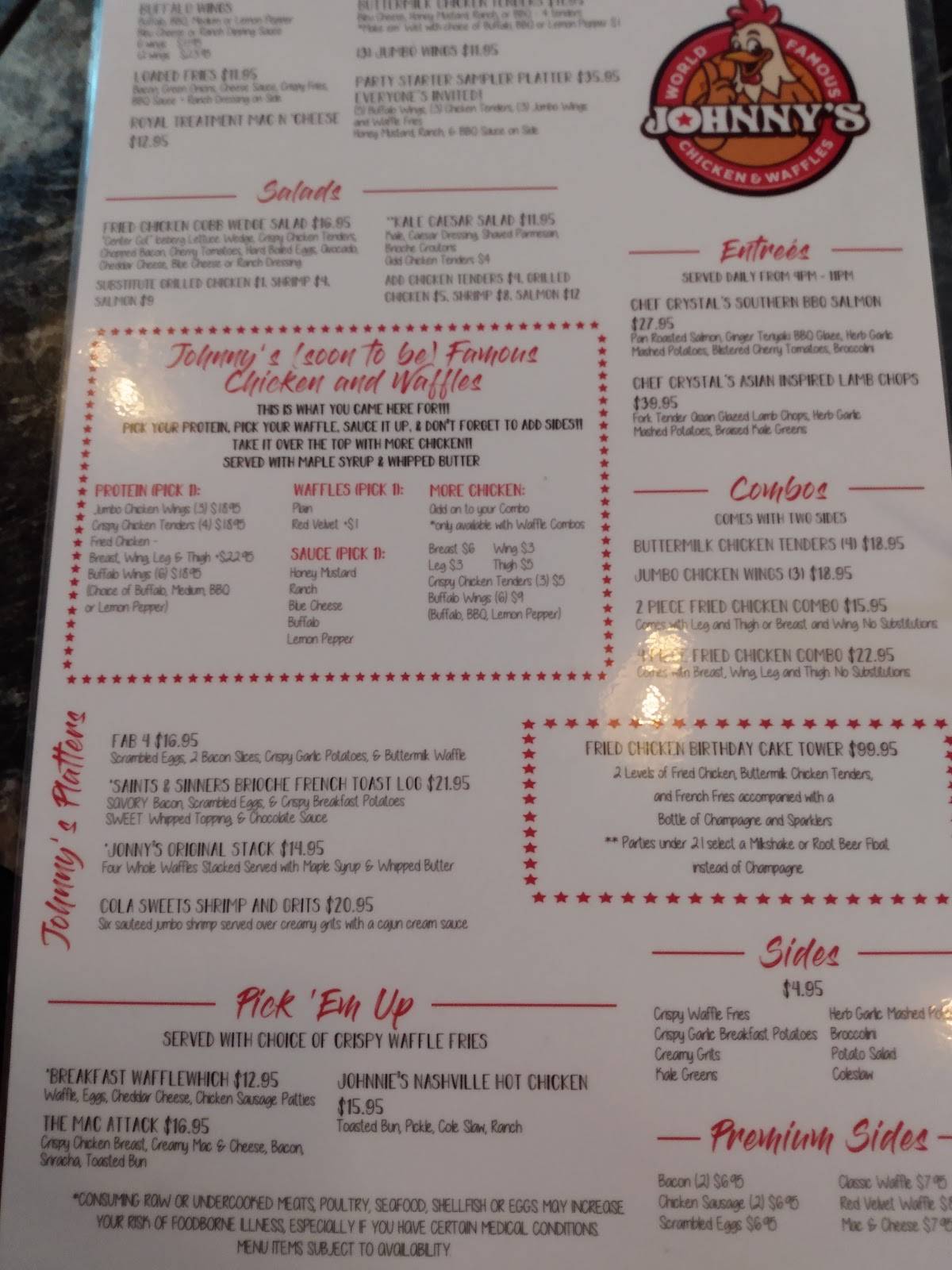 Menu at Johnny's World Famous Chicken & Waffles restaurant, College Park