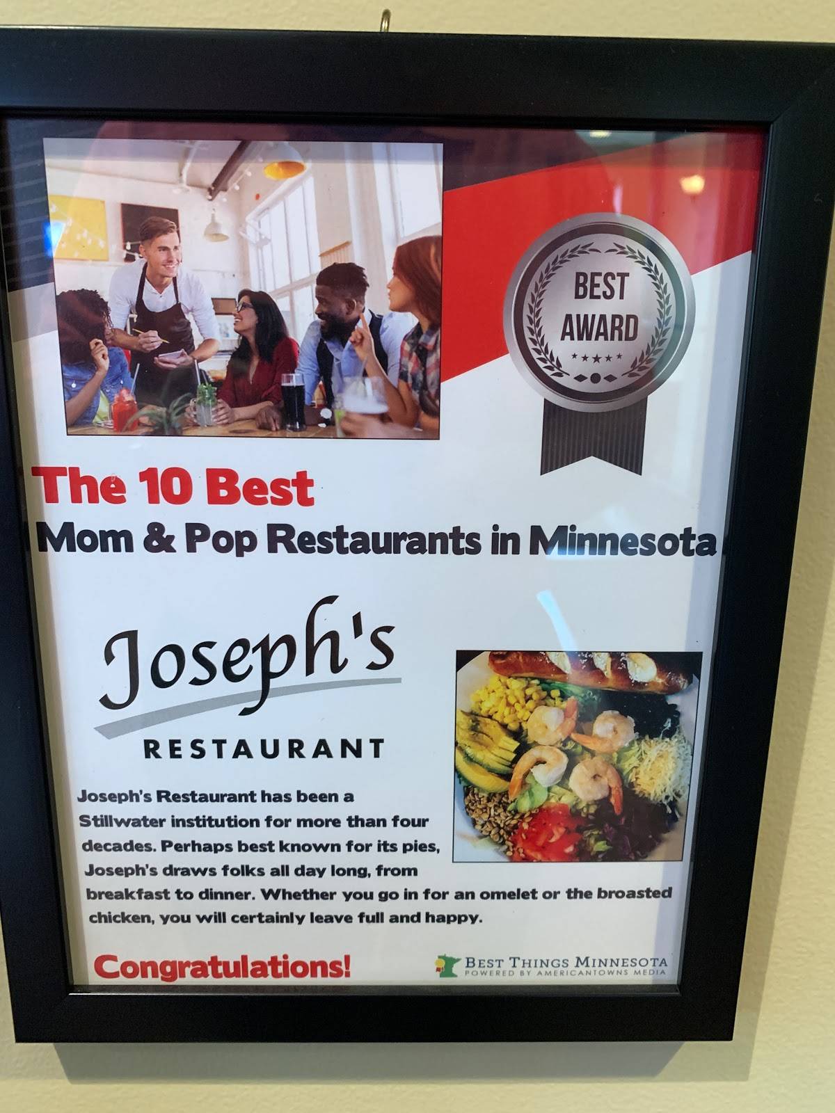Menu at Joseph's Family Restaurant, Stillwater