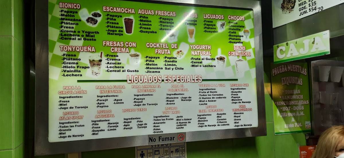 Carta del pub y bar Jugos y Chocos Tony, Aguascalientes, Profesor ...
