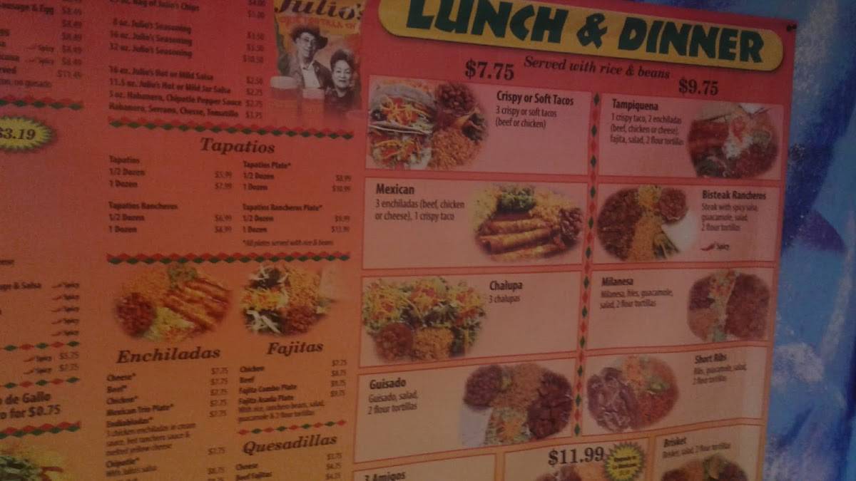 Menu at Julio's Seasoning & Corn Chips restaurant, Del Rio, US-90