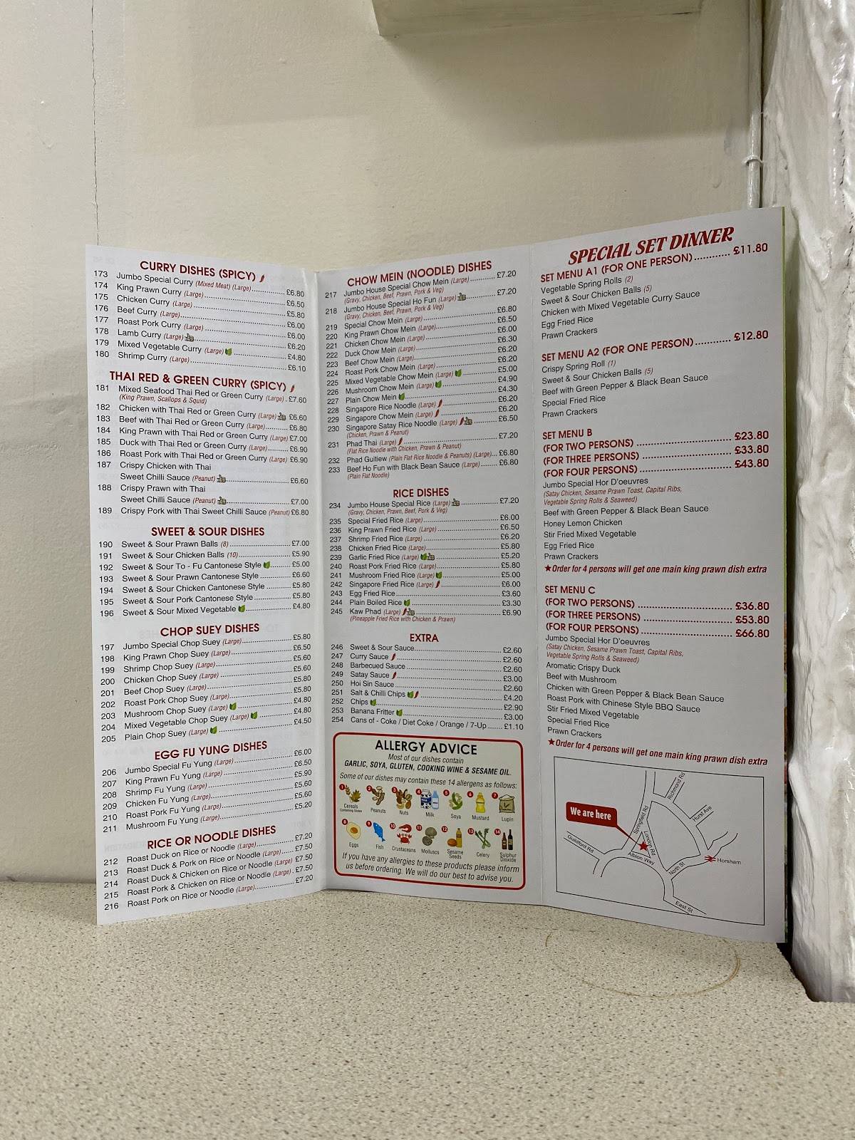 Menu at Jumbo Chinese & Thai Take Away fast food, Horsham